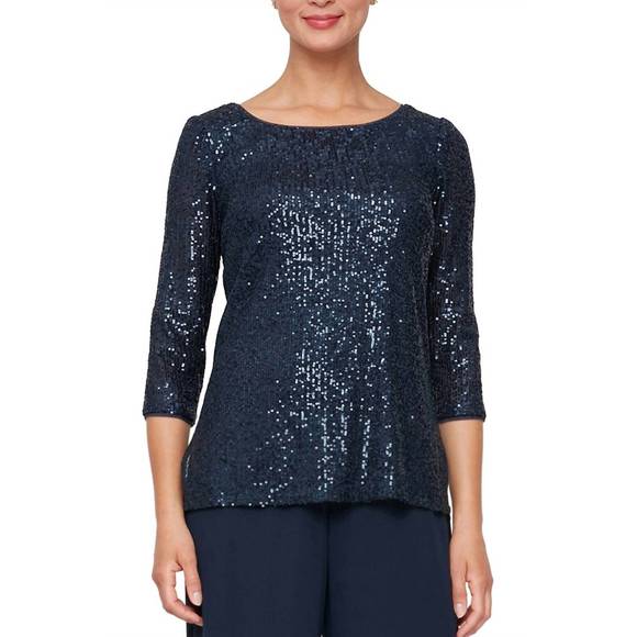 Alex Evenings | Tops | New Alex Evenings Sequin 34 Sleeve Blouse With ...
